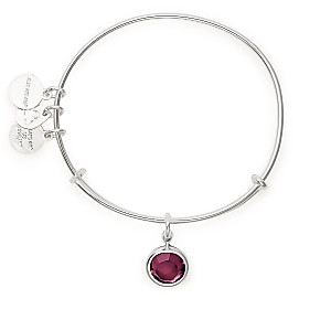 Alex and Ani Birthstones Expandable Bangle for Women, Amethyst Crystal Charm for February, Shiny Silver Finish, 2 to 3.5 in