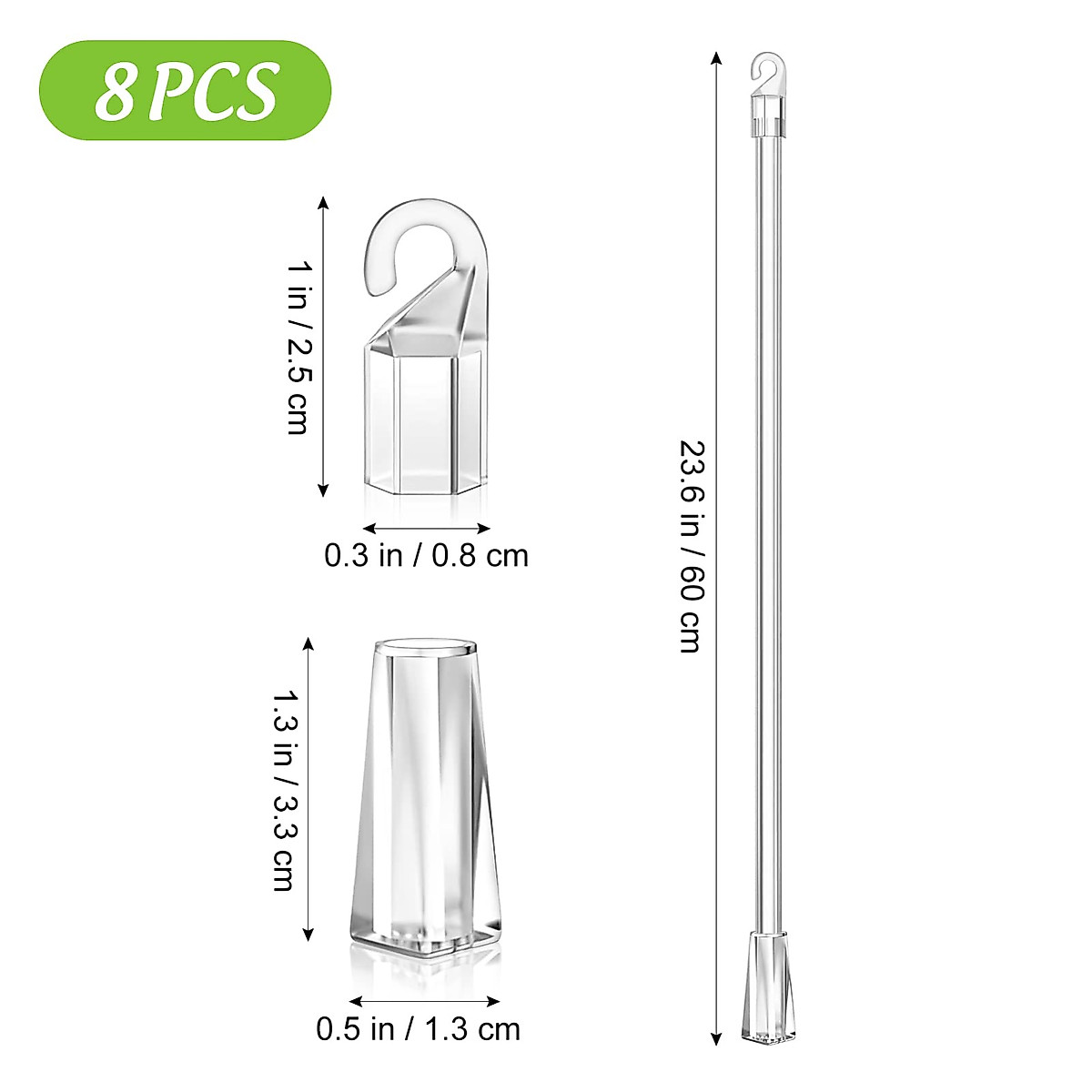 Housoutil Venetian Blinds 8PCS Vertical Blinds Replacement Parts, 24inch Blind Rod with Hook and Grip, Vertical Blind Wand Clear Plastic Blind Opener for Vertical & Wood & Cordless Blinds White Blinds