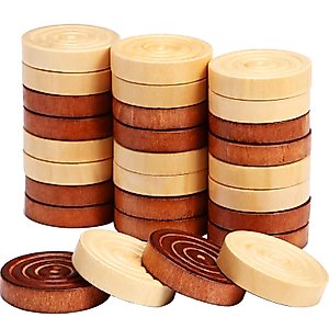 48 Pieces Wooden Checkers 1.06 Inch Wooden Checkers Pieces with Stackable Ridge in Drawstring Storage Pouch Red Black Dark Brown Wood Color (Dark Brown, Natural Color)