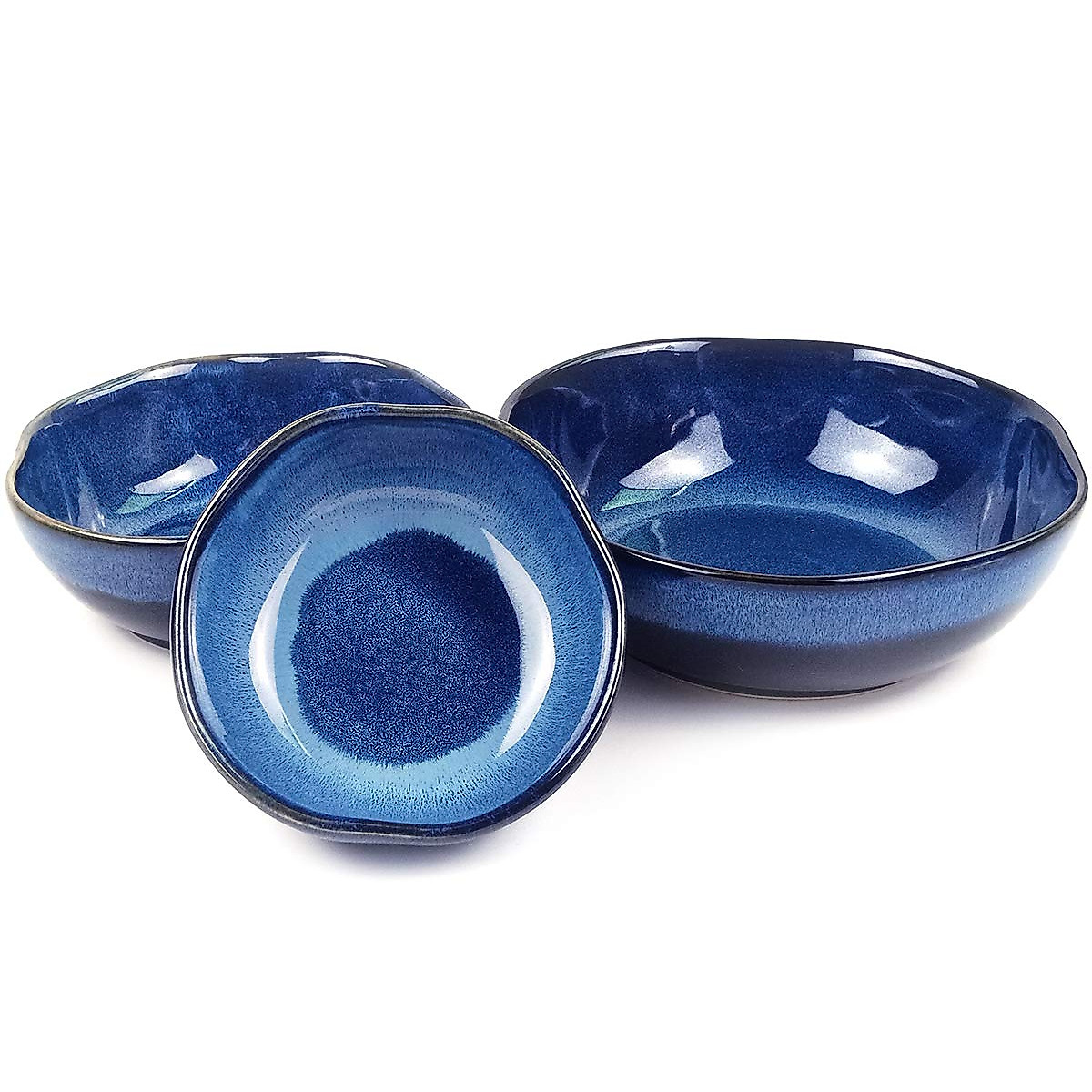 EWEIGEER Creative Kiln Variant Ceramic Salad Pasta Serving Bowl Cereal Snack Dessert Porcelain Bowls Set of 3.Small Medium and Large