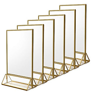 NIUBEE 6Pack 5 x 7 Clear Acrylic Wedding Table Number Holder Stands with Gold Borders, Double Sided Picture Frames Sign for Restaurant Menu Recipe Cards Photo Display