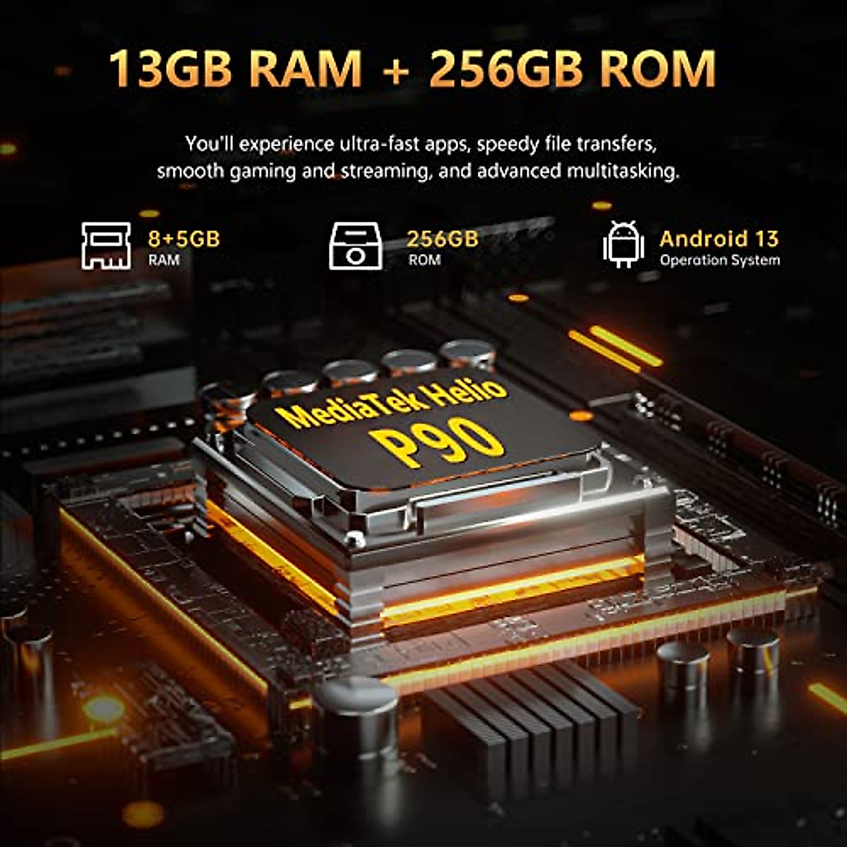 OUKITEL WP22 Rugged Smartphone Unlocked, 13+256GB Large Storage Helio P90 125db Large Speaker 10000mAh Battery 48MP+20MP Night Vision Camera 6.58" FHD Screen Android 13 IP68/IP69K 4G Dual Sim NFC OTG