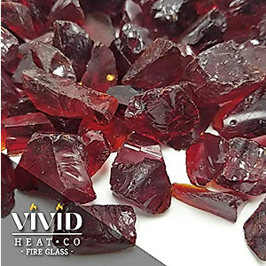 VIVID Heat (5-POUNDS Ruby Red Premium Indoor & Outdoor Crushed Fire Glass Rock Large 1/2, 3/4 & 1" inch Chunky Size - Glass for Use in Gas Fire Pit, Fireplace, Fire Table Etc. (Ruby Red)