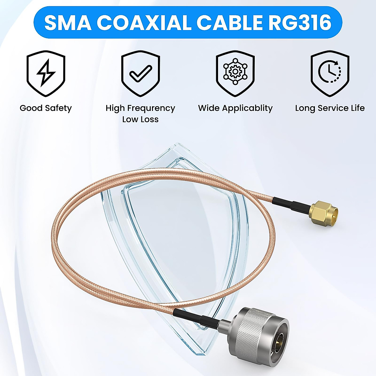 SDTC Tech N Type Male to SMA Male Coaxial Adapter Cable Coax Antenna Extender Wi-Fi Connector RG316 Jumper (20 inch/ 50cm)