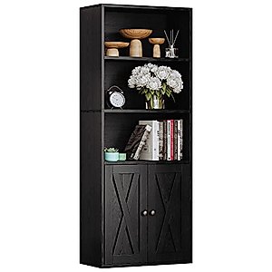 IRONCK Industrial Bookshelves and Bookcases with Doors 11.8in Depth Floor Standing 5 Shelf Display Storage Shelves Bookcase Home Decor Furniture for Home, Office, Living Room, Bedroom