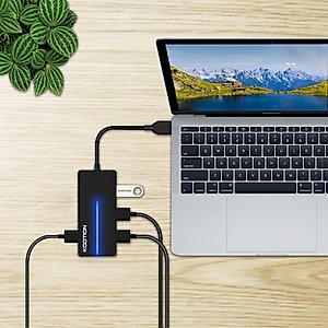 KOOTION 4-Port USB 3.0 Hub, Ultra-Slim Data Hub (5Gbps Transfer Speed) with LED Indicator for MacBook, Windows PC, Surface, Mobile HDD, Ultrabook, Flash Drive, Laptop (Black)