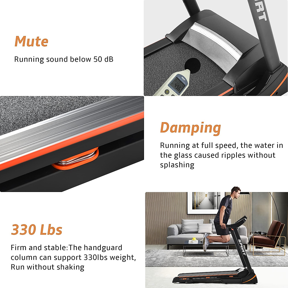 Folding Electric 3.5HP Treadmill with Incline Medium Running Machine Motorised LCD Gym 330lbs，Electric Motorized Power 14.8KM/H (3.5HP)