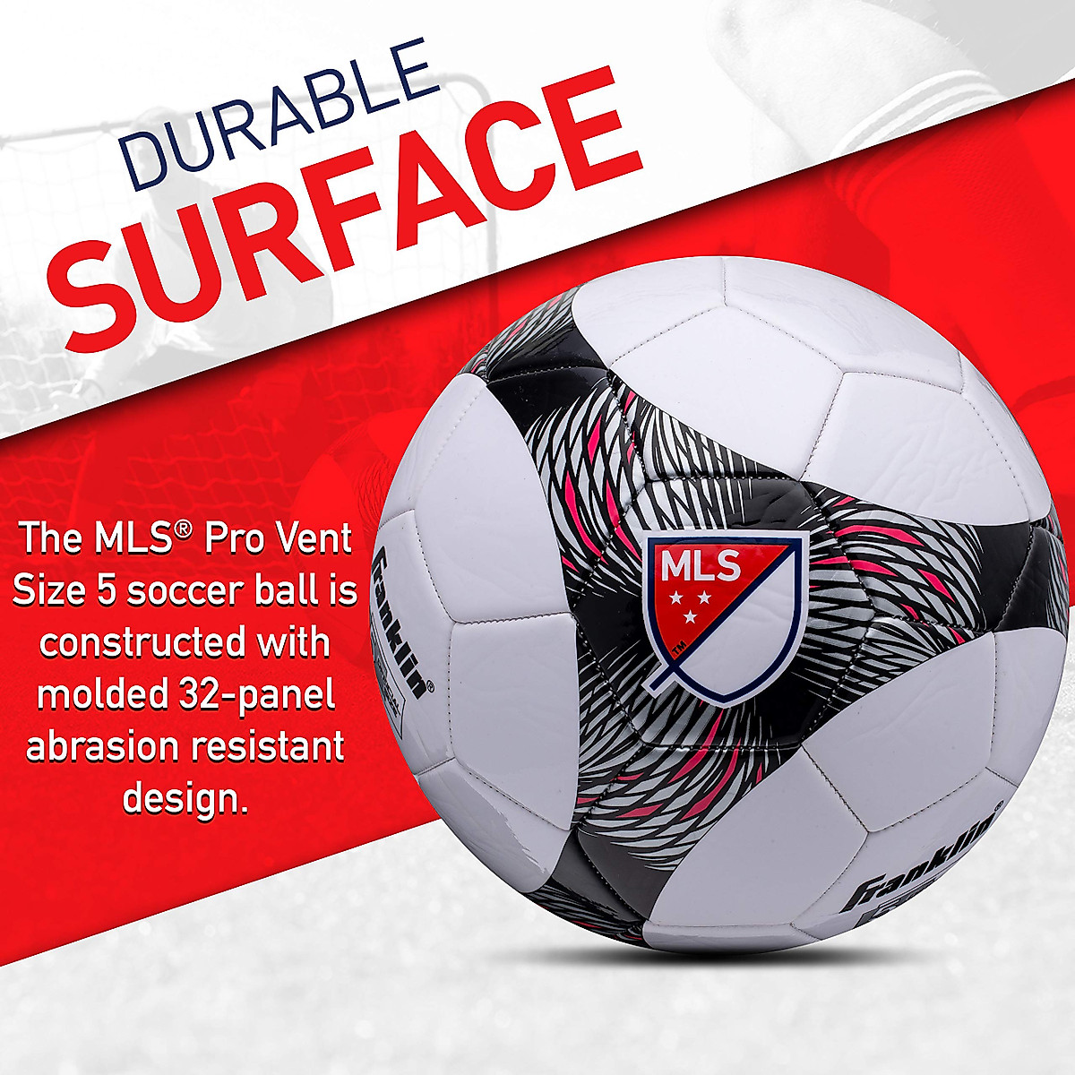 Franklin Sports MLS Pro Vent Soccer Ball - Official Size Soccer Ball - Soft Cover - Official Size and Weight Soccer Ball - Air Pump Included