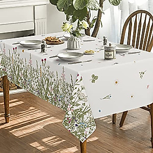 Horaldaily Spring Summer Tablecloth 60x84 Inch, Wild Flowers Floral Table Cover for Party Picnic Dinner Decor