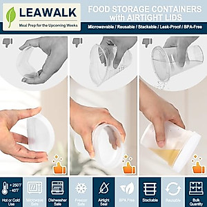LEAWALK Plastic Deli Containers with Lids 16oz 48PACK,Freezer Food Storage Containers, Slime, Soup, Meal Prep Containers, BPA- Free,Stackable, Leakproof, Microwave,Dishwasher,Freezer Safe