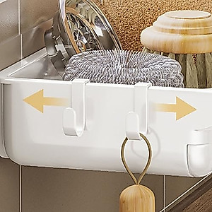 ZYLLZY Kitchen Storage Drain Rack, Kitchen Storage Drain Rack with 2 Hanging Hook No Punching Rag Washing Cloth Faucet Wall Mounted Holder, Faucet Sponge Holder Kitchen Sink Caddy Organizer (White)