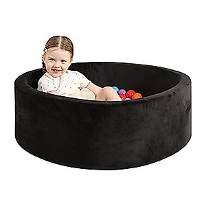 TRENDBOX Foam Ball Pit for Toddlers, 35 inch Soft Baby Ball Pit with Washable Velvet Cover (Balls not Included)-Black