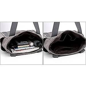 Women's Canvas Tote Handbags Multi-pocket Retro Casual Shoulder Bag Top Handle Satchel Tote Purse Gray