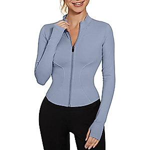 LUYAA Workout Zip Up Jackets for Women Lightweight Running Jacket Crop Tops Blue M