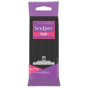 Sculpey Premo Polymer Oven-Bake Clay, Black, Non Toxic, 8 oz. bar, Great for jewelry making, holiday, DIY, mixed media and home décor projects. Premium clay Great for clayers and artists.