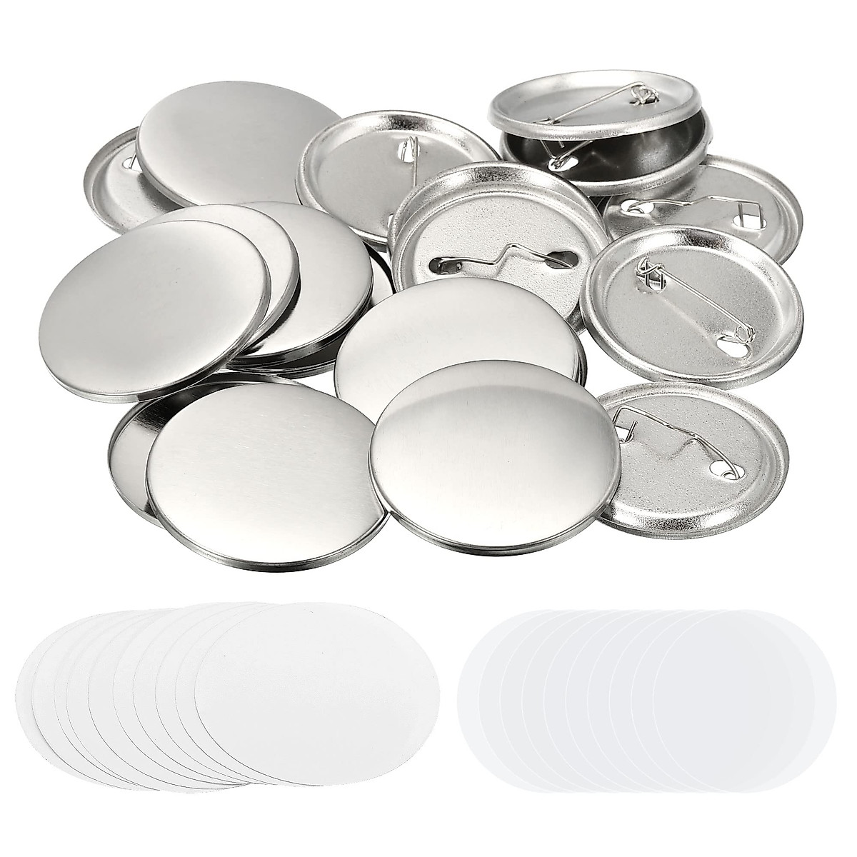 PATIKIL 1.72inch Button Parts, Blank Button Making Supplies,25Pcs Round Badge Parts DIY Pin Maker Kit for Button Maker Machine with Metal Cover Metal Base, Film and Blank Paper