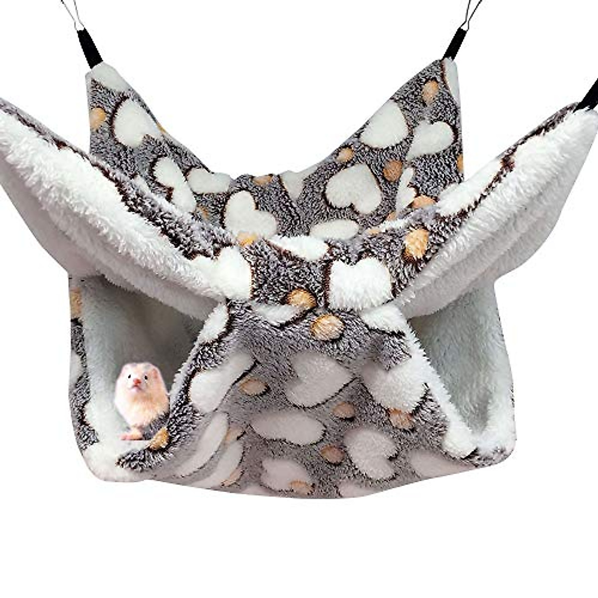 OINEEDU Pet Small Animal Cage Hammock Guinea Pig Rat Hammock- Soft Warm Bunkbed Hammock-Fit for Kitten,Ferret,Squirrel,Chinchilla,Rat,Hamster or Other Small Animals -13.39'' x 13.39'' (Love Coffee)