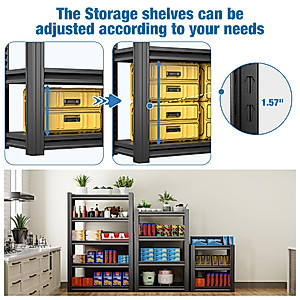 NICOMOW 72.1" H Garage Storage Shelves Heavy Duty Shelving Units and Storage Loads 2200LBS,Utility Shelf Rack, Industrial Shelving for Garage,Warehouse,Workshop,Pantry Basement,Repair(Black)