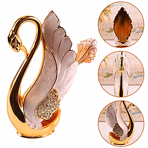 WYYXO Gold Swan Base Holder Spoons Set Elegant Swan Spoon Holder Organizer Decorative Swan Flatware for Dessert Coffee Ice Cream Cake (1 Swan Base Holder 6 Spoons)