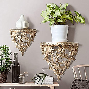 FIYO European Hollow Wall Shelf, Wall Hanging Storage Rack Wall Decoration Wall Shelf Wall Mounted Storage Rack Baroque Style Decorative Shelves Ornament for Living Room