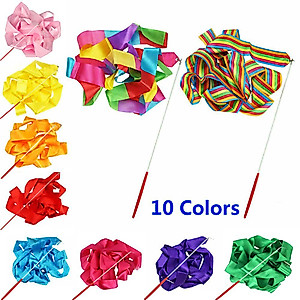 Smartlife15 10 Colors Gymnastic Dance Ribbon Streamer 4M Dancing Baton Gym Rhythmic Ribbons with Wand Art Artistic Gymnastics Ballet Twirling Rod Stick for Women Girls Kids