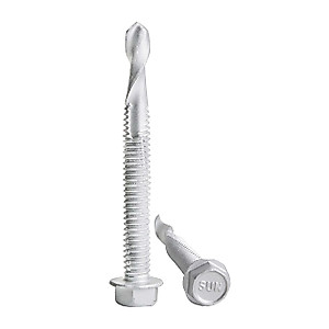 SUNKIN Self Drilling Screw for Metal Tek Screws Hex Head, Ceramic Coated, Drill Up to 1/2 Inches Mild Steel, 50 Counts | Ideal for Attach Thick Metal and Hard Wood (#12 x 2 inch)