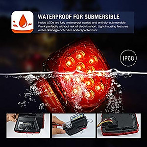 Nilight 2PCS Square LED Trailer Light Kit Low Profile Submersible IP68 LED Stop Turn Tail Side Marker License Light for 12V Utility Trailer Boat Camper RV Trucks Marine Snowmobile,2 Years Warranty