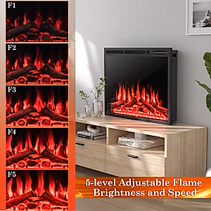 Tangkula 34 Inches Electric Fireplace Insert, Recessed and Freestanding Fireplace Heater with Touch Panel, Remote Control, Overheat Protection, 4 Flame Colors, 4 Log Colors, 750W/1500W