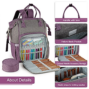 Aeelike Yarn Storage Knitting Bag Backpack, Large Capacity Crochet Backpack Yarn Organizer Bag with Removable Inner Dividers, Travel Knitting Project Bag for Knitters (Bag Only)