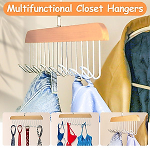 Xbaiyanr 2Pcs Anti Slip Multi Hook Coat Racks,Bra Hangers for Closet Organizer with 8 Hooks 360 °Swivel Belt Hanger for Closet for Belt, Tie, Tank Top, Bra, Scarf (Beige)