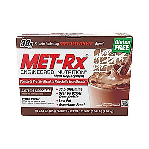 MET-Rx Meal Replacement Powder Boxed, Extreme Chocolate, 2.54 Oz, Pack of 40