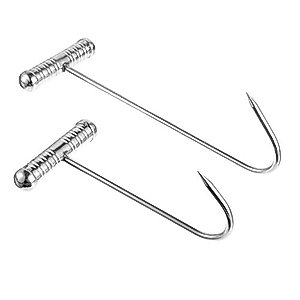 DOITOOL 2pcs T Shaped Boning Hooks Stainless Steel Meat Hook for Butchering Heavy Duty Butcher Hooks with Handle Meat Hangers for Bacon Sausage