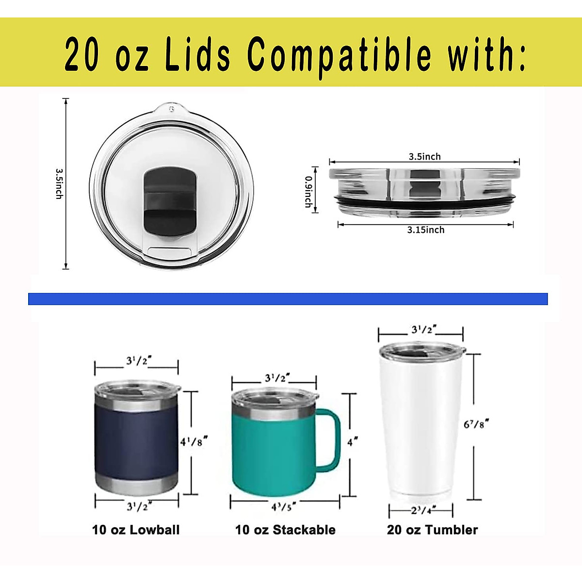 4 Pack Magnetic Tumbler Lids for Yeti Rambler 20oz with Magnetic Splash Resistant Slider Spillproof Replacement Cover for Yeti Ozark Rambler Trail Old Style RTIC Coffee Tumbler Mugs, BPA Free