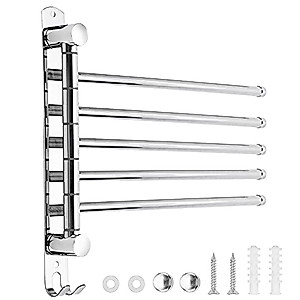 SCDGRW Swivel Towel bar 5 arm - Stainless Steel Bathroom Swing Towel Rack with Hook- Wall Mounted Towel Holder Storage Organizer for Bathroom Kitchen