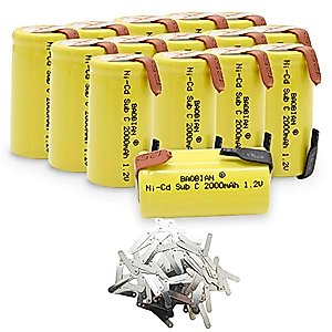 BAOBIAN SubC Sub C 2000mAh 1.2V Ni-CD Rechargeable Battery Cell with Tabs for Power Tools(15 Pcs)