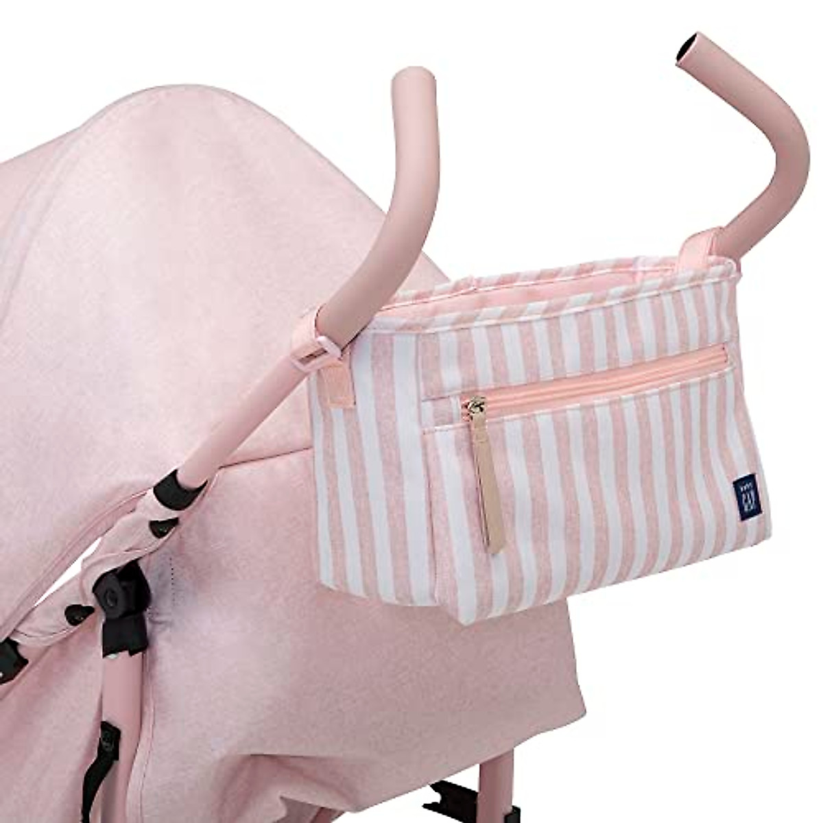 babyGap Classic Stroller - Lightweight Stroller with Recline, Compact Fold & Removable Parent Organizer - Made with Sustainable Materials, Pink Stripes