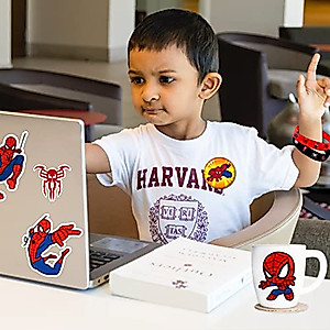 Spidey Birthday Party Supplies,80Pcs Spider Party Favors,Include 8pcs Button Pins,60pcs Stickers and 12pcs Barcelets for Kids