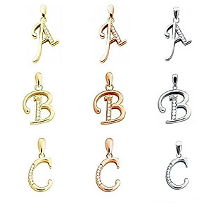 INFINIQUE CREATION 14K Gold Over 925 Sterling Silver Alphabet Initial Letter Pendant CZ (8x5, K, Yellow Gold)