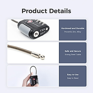 pack all TSA Approved Cable Luggage Locks, 3 Digit Combination Padlocks, Travel Lock for Suitcases & Bag, Alloy Body, Travel Accessories (4 Pack)