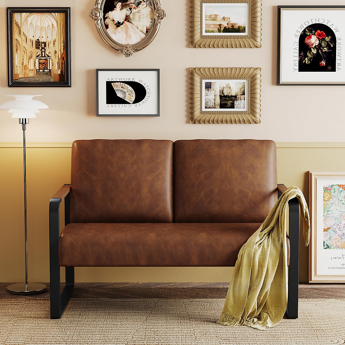 HAOBO Home Loveseat Couch Bench Settee for Living Room, Upholstered Small Sofa Couch PU Leather Banquette Lounge Bench for Dining Room Bedroom Funiture