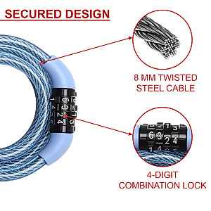 MASTER LOCK Bike Lock Cable [Combination] [1,2 m Coiling Cable] [Outdoor] [Random Color] 8143EURDPROCOL - Ideal for Bike, Electric Bike, Skateboards, Strollers, Lawnmowers and other Outdoor Equipments