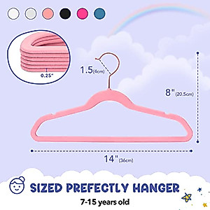 HOUSE DAY Velvet Kids Hangers 60 Pack, Premium Childrens Hangers for Closet, Ultra Thin Cute Hangers Kids Clothes Hanger, Non Slip Kids Felt Hangers 14 Inch, Small Hangers for Kids Clothes, Blush Pink