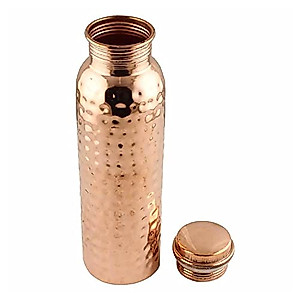 Copper Water Bottle with Lid 34 Oz - Ayurvedic Copper Drinking Vessel, Drink More Water Bottle, Solid Copper Handcrafted Hammered Bottle 1000 ml for Home, Office, Hotel, Yoga and Gifting (1 Litre)