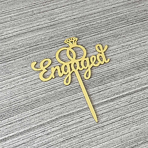 JIEEIN Engaged Cake Topper, Just Engaged Cake Pick Engagement Party Decorations, Bridal Engagement Wedding Cupcake Decoration Party Supplies, Mirror Gold