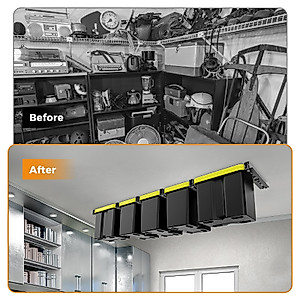 BEAMNOVA Overhead Garage Storage Rack,Heavy Duty Garage Ceiling Storage Racks Garage Tote Storage System,Ceiling Bin Rails Storage,Tote Storage Rack for Garages, Sheds, Storerooms(6 PCS, for 5 Bins)