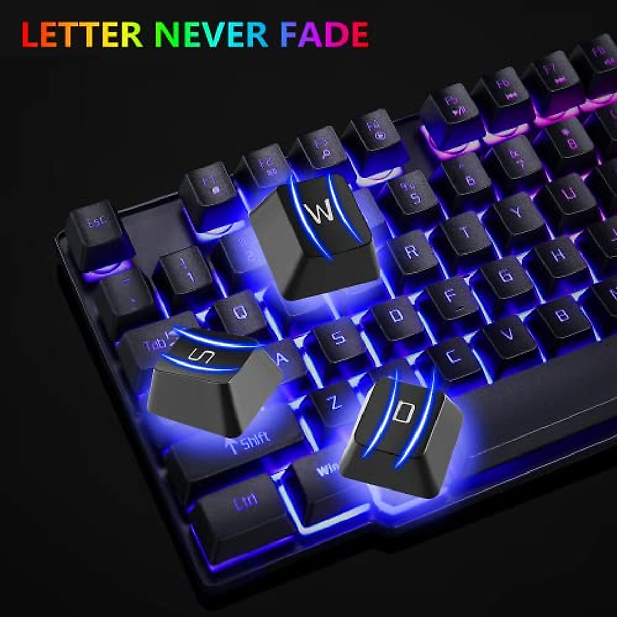 RGB Gaming Keyboard and Colorful Mouse Combo,USB Wired LED Backlight Gaming Mouse and Keyboard for Laptop PC Computer Gaming and Work,Letter Glow,Mechanical Feeling