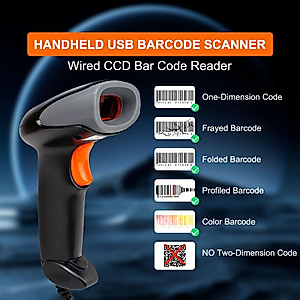 YANZEO Handheld USB Barcode Scanner, Wired CCD Bar Code Reader Plug and Play Fast & Accurate Scanning for for Store, Warehouse, Supermarket