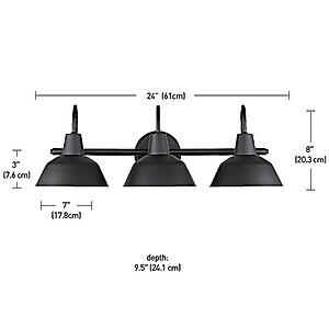 Globe Electric 51710 5-Piece Bathroom Accessory Set, with Vanity, Matte Black, 3-Light Vanity Light, Towel Bar, Towel Ring, Robe Hook, Toilet Paper Holder, Bathroom Lights Over Mirror, Home Décor