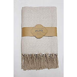 LITO LINEN AND TOWEL Premium Cotton Throw Blanket| Soft Warm Cozy Lightweight Decorative Woven Blanket with Fringes | Couch, Sofa, Bed, Travel | All Season Suitable for Women Men Kids| Brown| 50x60