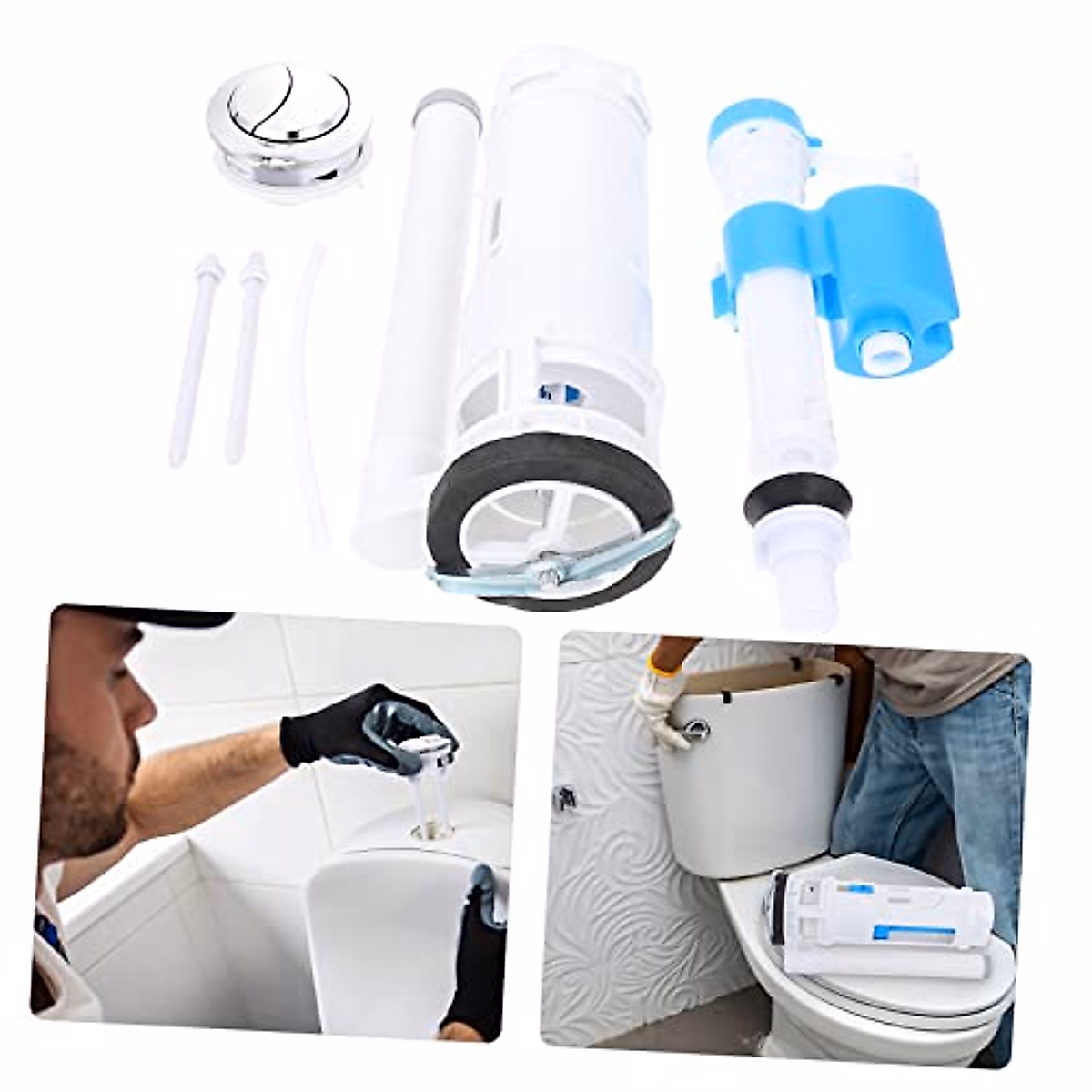 Zerodeko 3 Sets Toilet Inlet and Outlet Valve Old Fashioned Kit Plastic Repair Kit Toilet Tank Push Toilet Flush Button Toilet All in One Repair Set Toilet Inlet-valve Toilet Tank Buttons